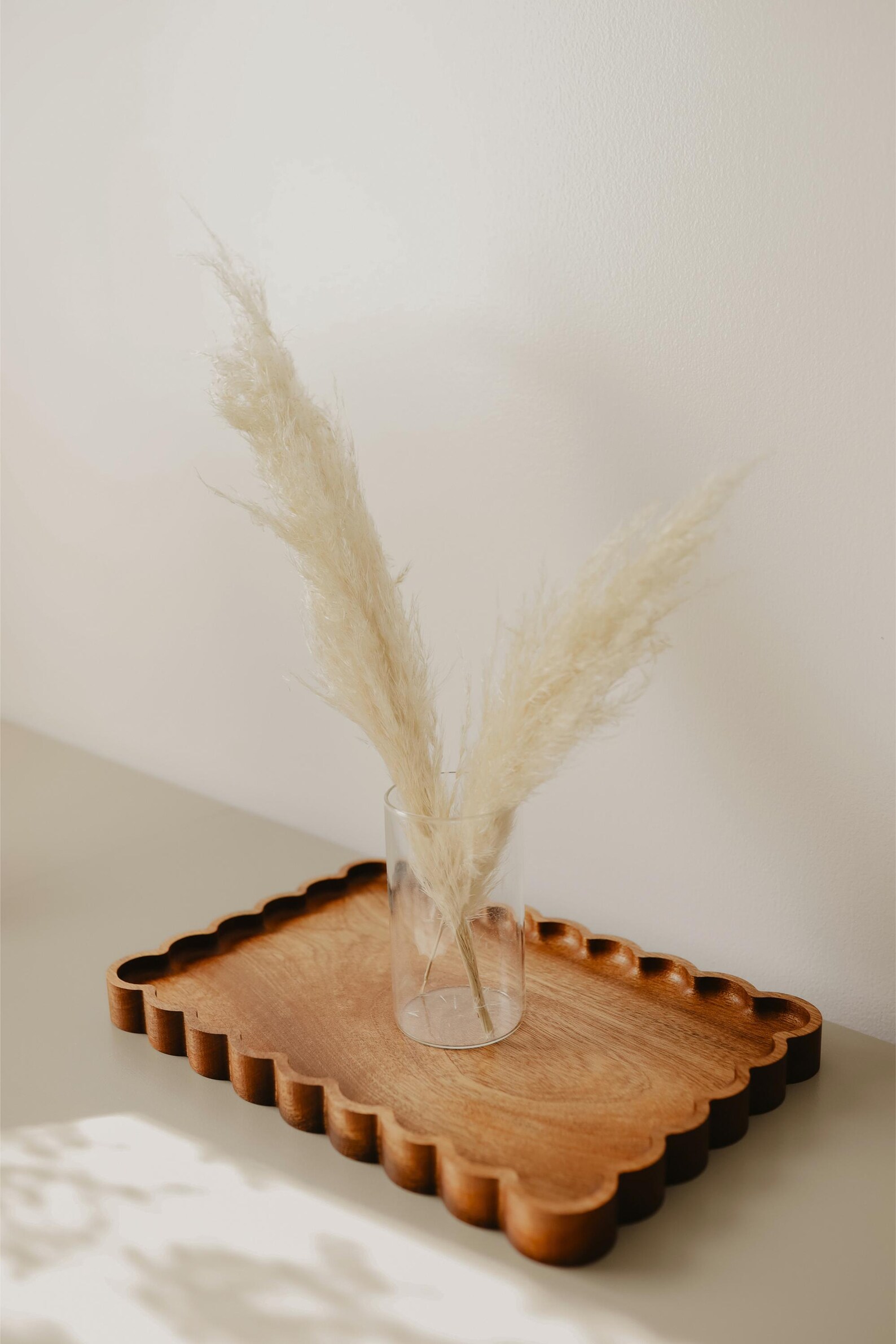 Large Scalloped Wood Catchall Tray | Long Wavy Rectangle Jewelry Dish ...
