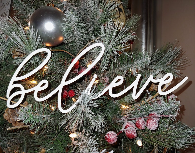 Believe Word Ornament | Christmas Tree Word Ornament | Laser Cut Eco ...