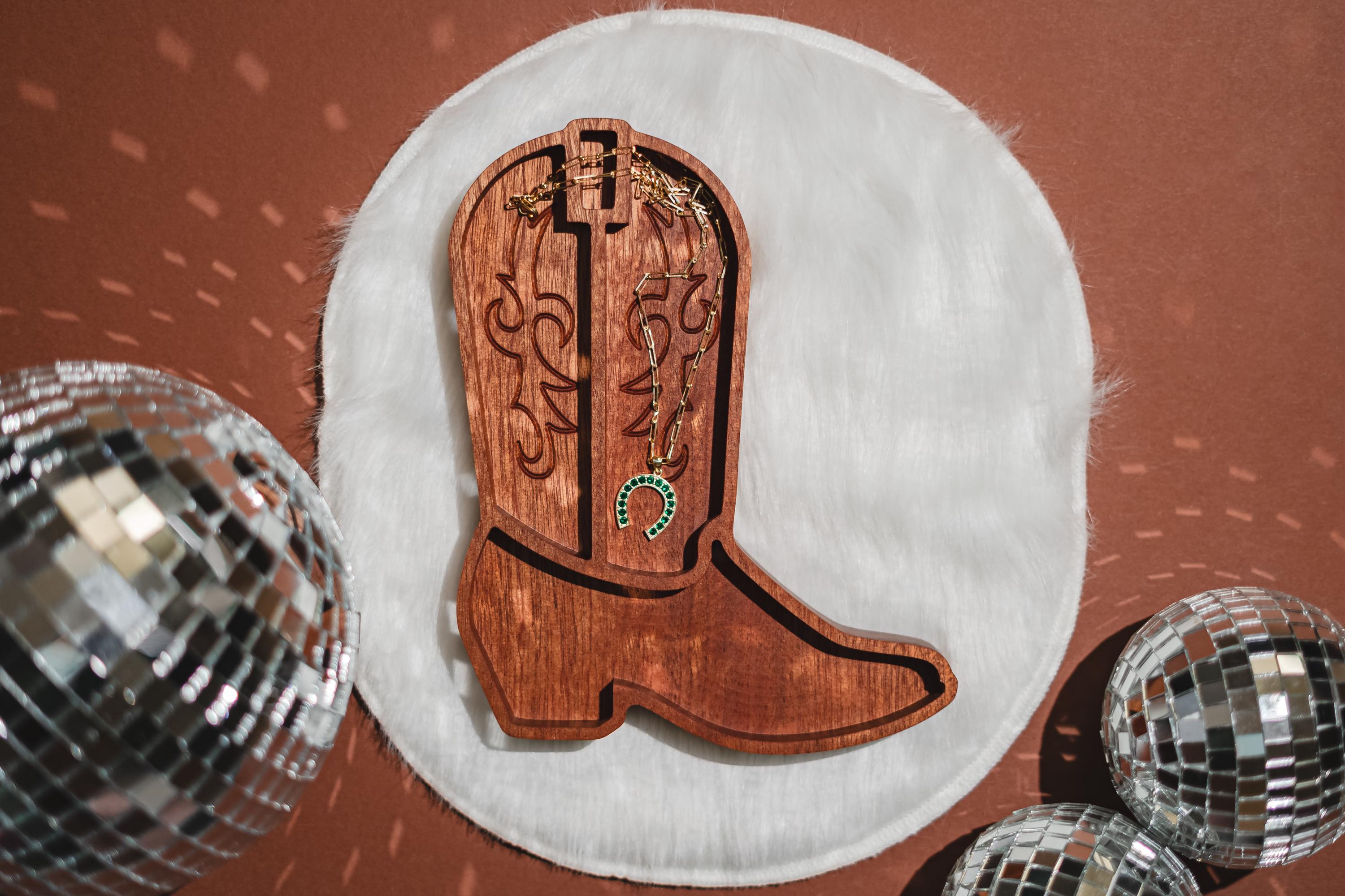 Wood Cowboy Boot Catch All Tray | Carved Cowgirl Chic Boot Design ...