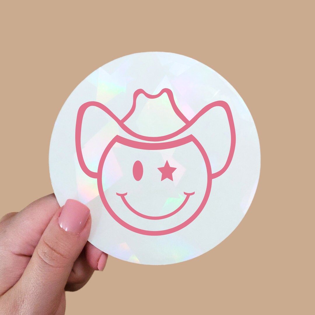 Suncatcher Pink Smiley Face Western 2.0 | Country Cowgirl Rainbow Maker ...