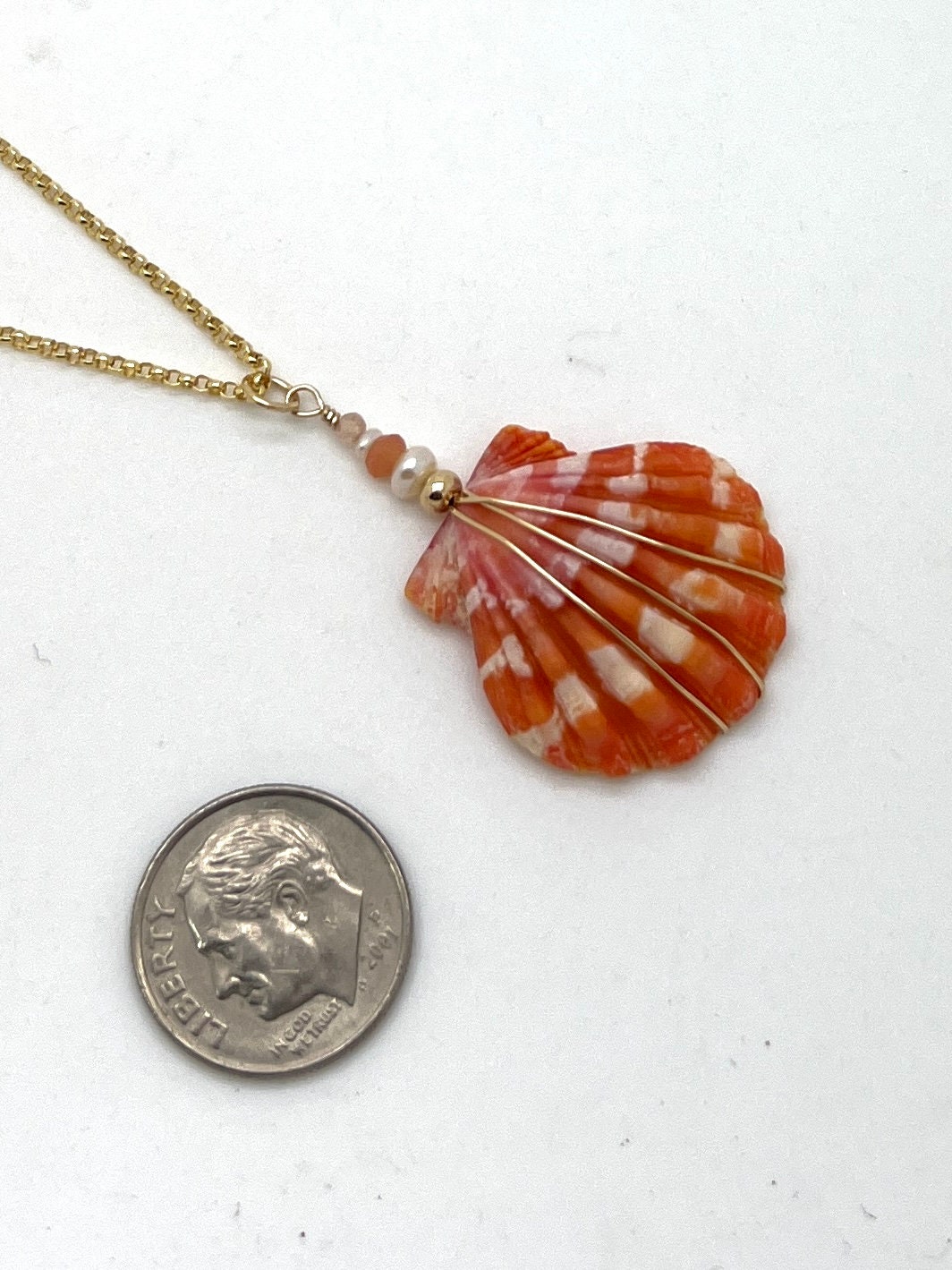 Hawaiian Sunrise Shell, Freshwater Pearl & Moonstone Gold Fill Necklace ...