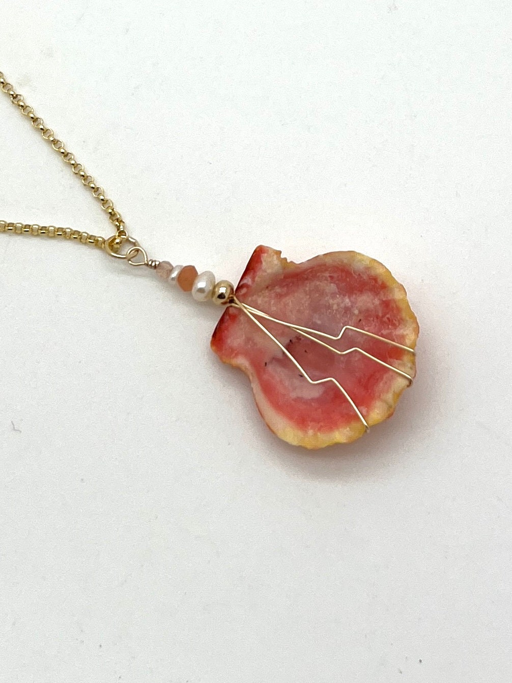 Hawaiian Sunrise Shell, Freshwater Pearl & Moonstone Gold Fill Necklace ...