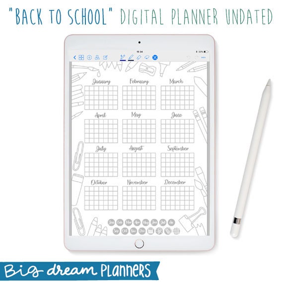 Undated Portrait Digital Planner back to School - Etsy