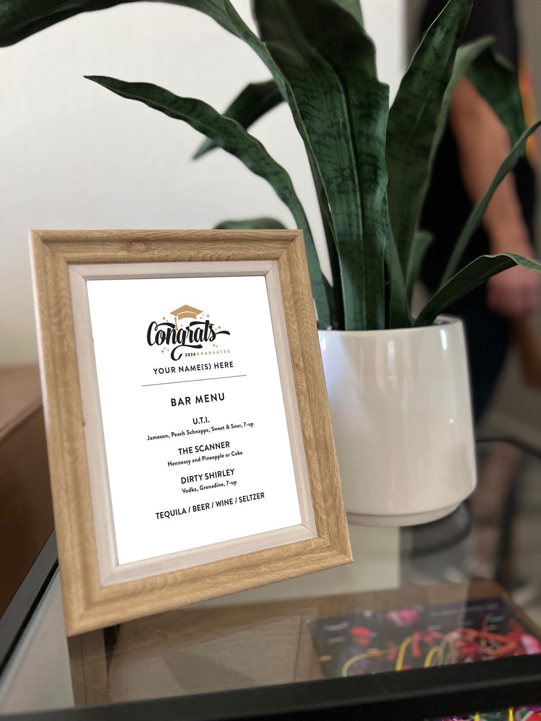 Custom Graduation Party Drink Menu in White With Black and Gold Theme ...