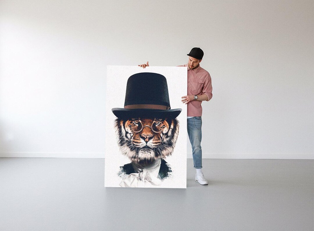 Art Print on Poster, Canvas or Acrylic - Tiger With Top Hat and Glasses - Unique Artwork by ...
