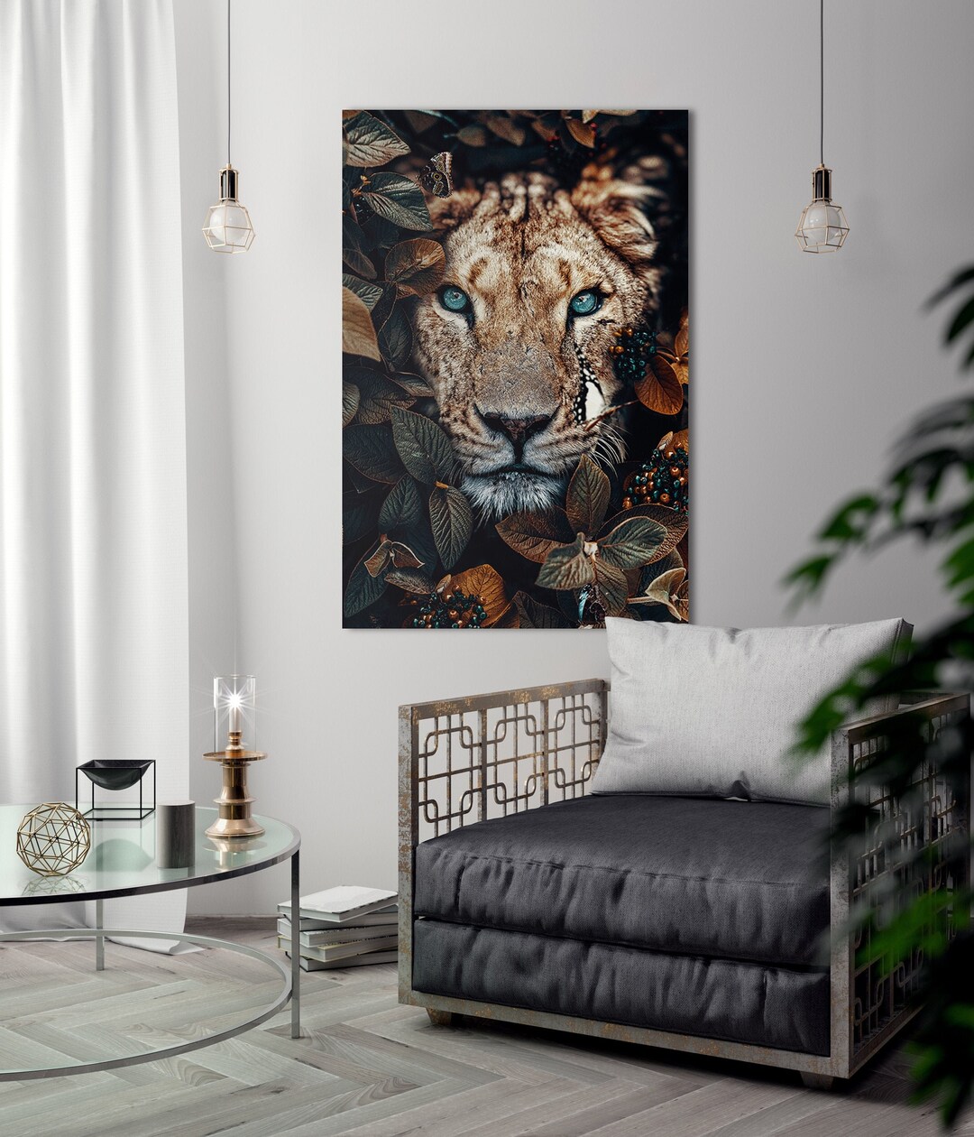 Lioness Design of the Head of a Lioness Surrounded by Colorful Flowers ...