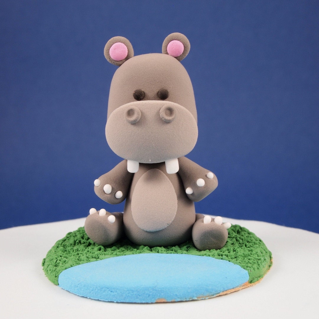 Hippo Cake Topper, Baby Hippo Figurine, Clay Hippopotamus, Wild Things ...
