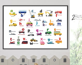 Transportation Alphabet Print Car ABC Letters Wall Art - Etsy