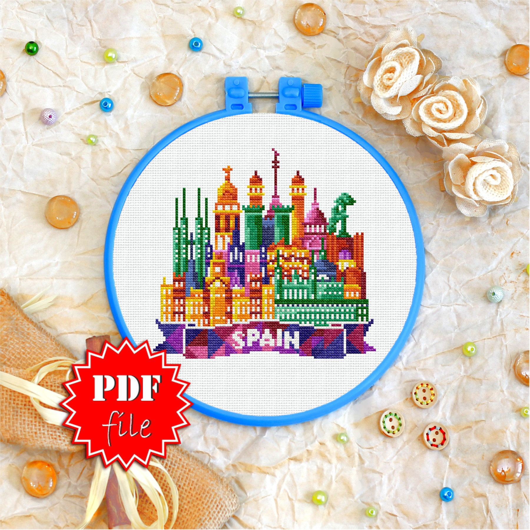 Cross stitch pattern Spain PDFCultures and | Etsy