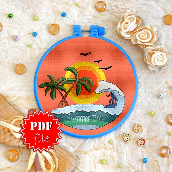 Cross stitch pattern Summer Time Surfin'PDFPhrases and | Etsy