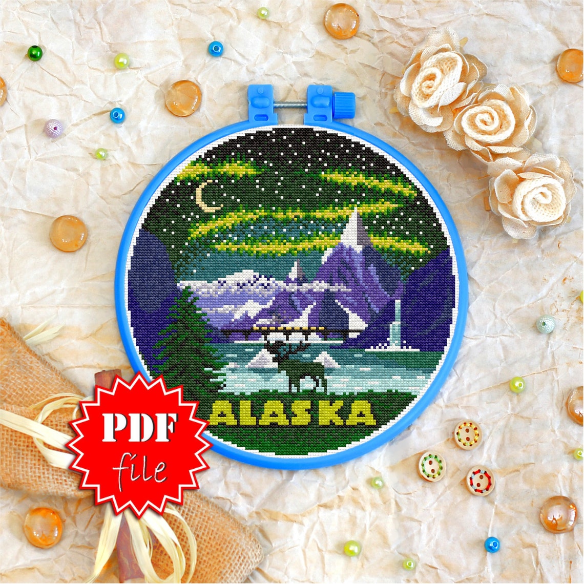 Cross stitch pattern Alaska PDFLandscape and Towns size | Etsy