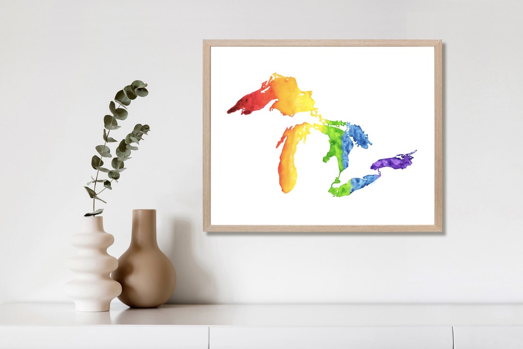 Rainbow Great Lakes Watercolor Print, Great Lakes Poster - Etsy