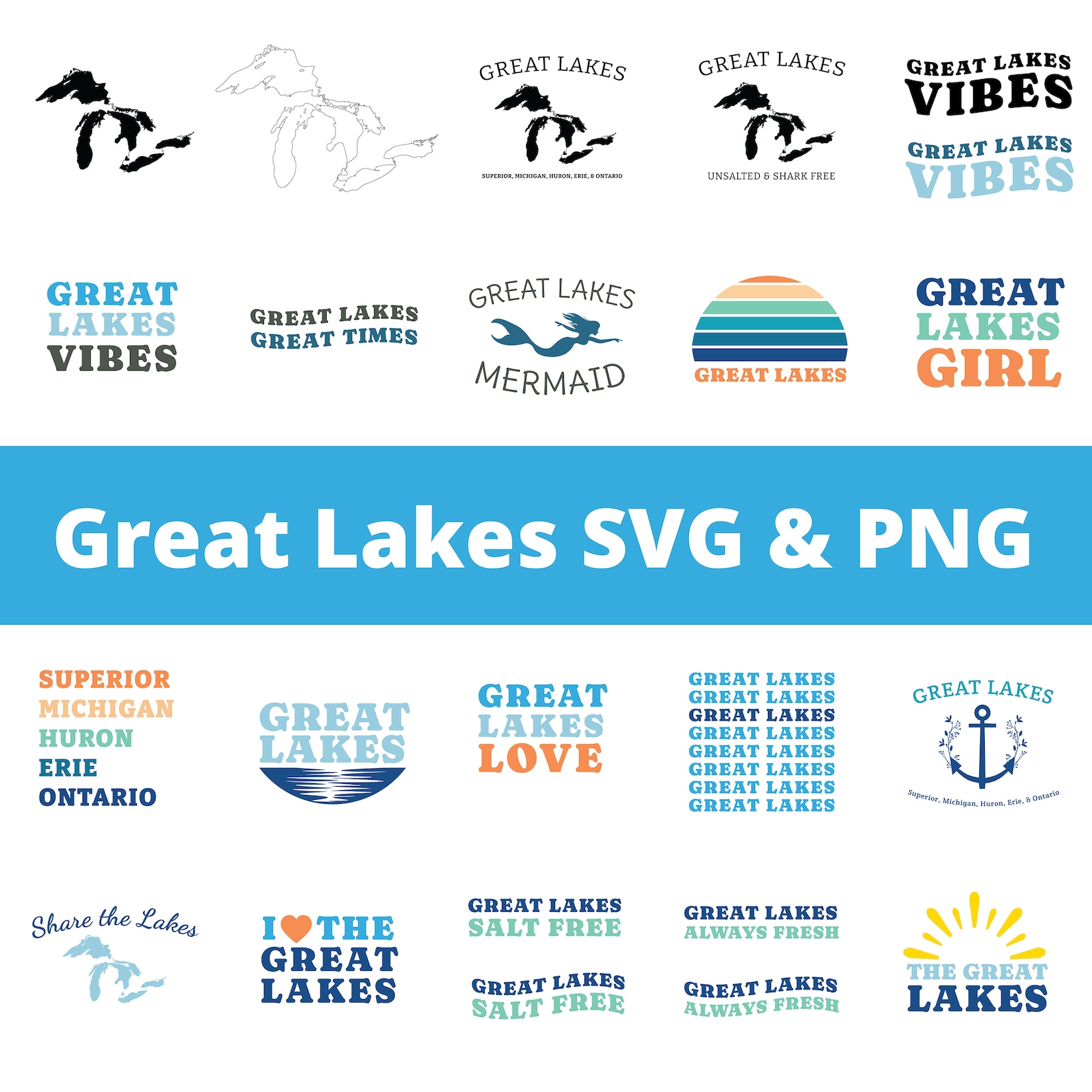 Great Lakes SVG Bundle, Tee Shirt Designs (digital Download) - Etsy