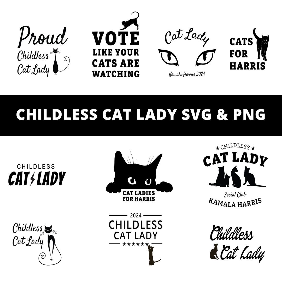 Childless Cat Lady Designs SVG & PNG (color and Black and White) - Etsy
