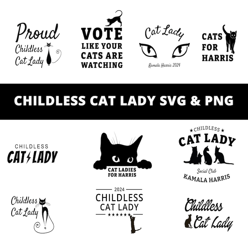Childless Cat Lady Designs SVG & PNG (color and Black and White) - Etsy