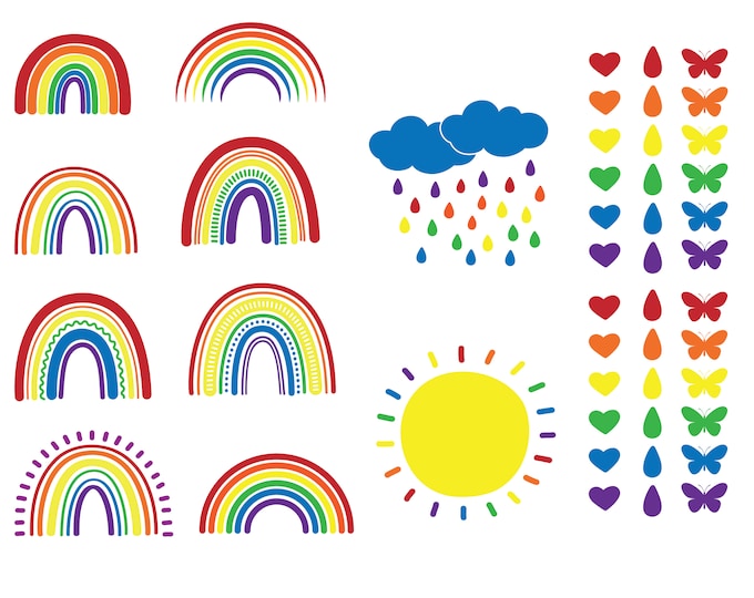 Rainbow Clipart, Rainbow SVG, Handrawn Rainbows, Printable, SVG ...