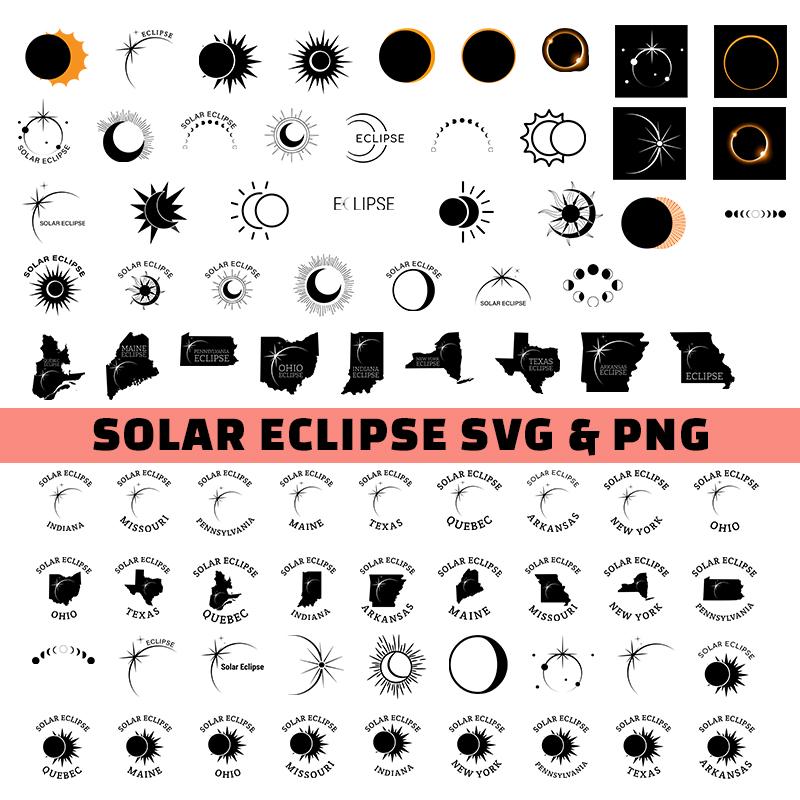 Solar Eclipse SVG PNG Bundle, Eclipse Locations - Etsy