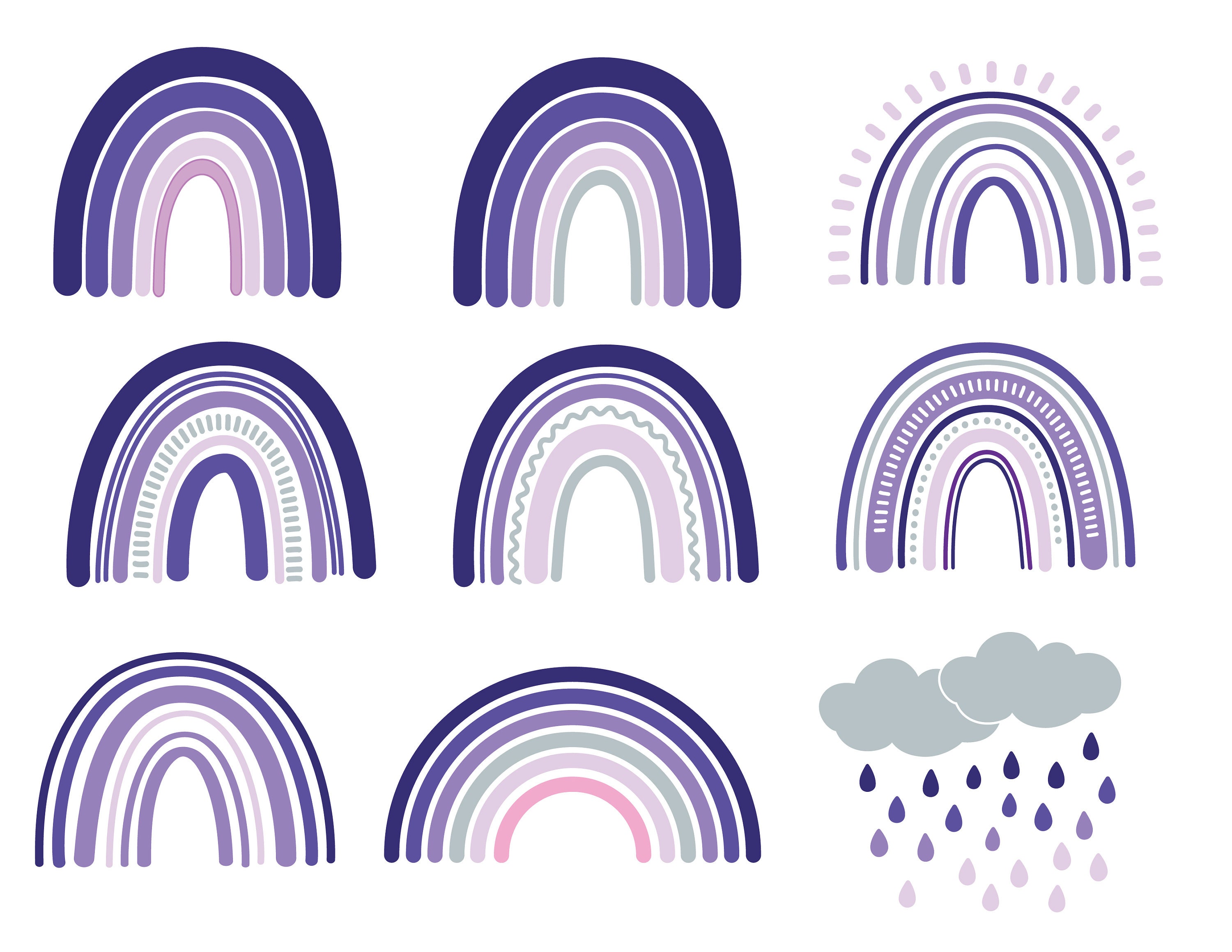 Purple Rainbow Clip Art | 9 Designs, Purple, Violet, and Lavender | Png ...