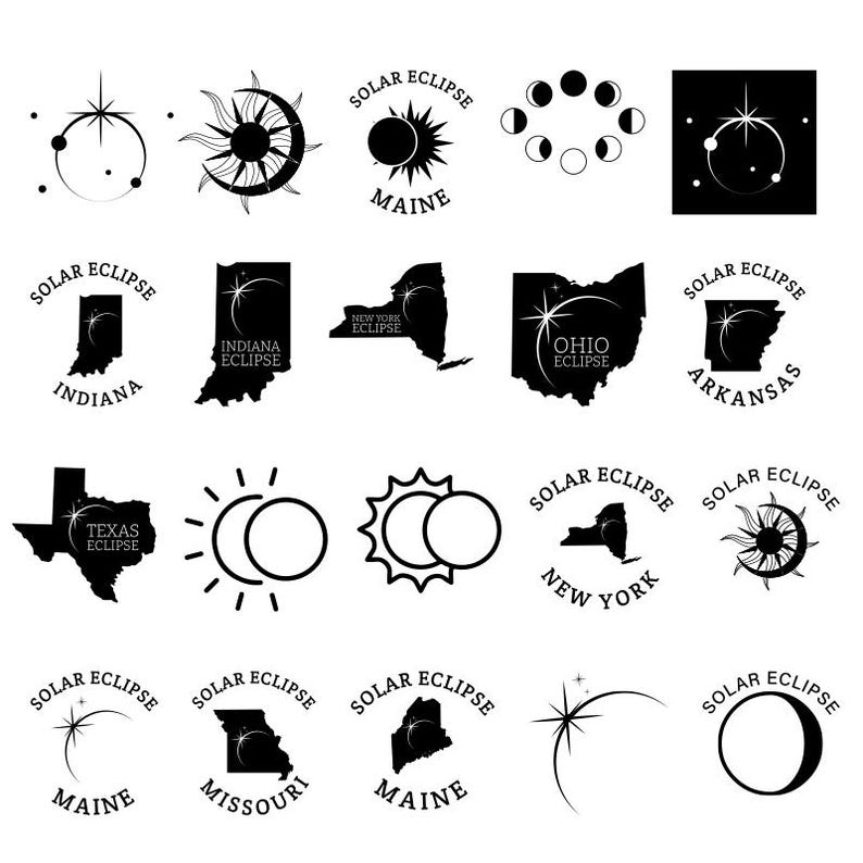Solar Eclipse SVG PNG Bundle, Eclipse Locations - Etsy