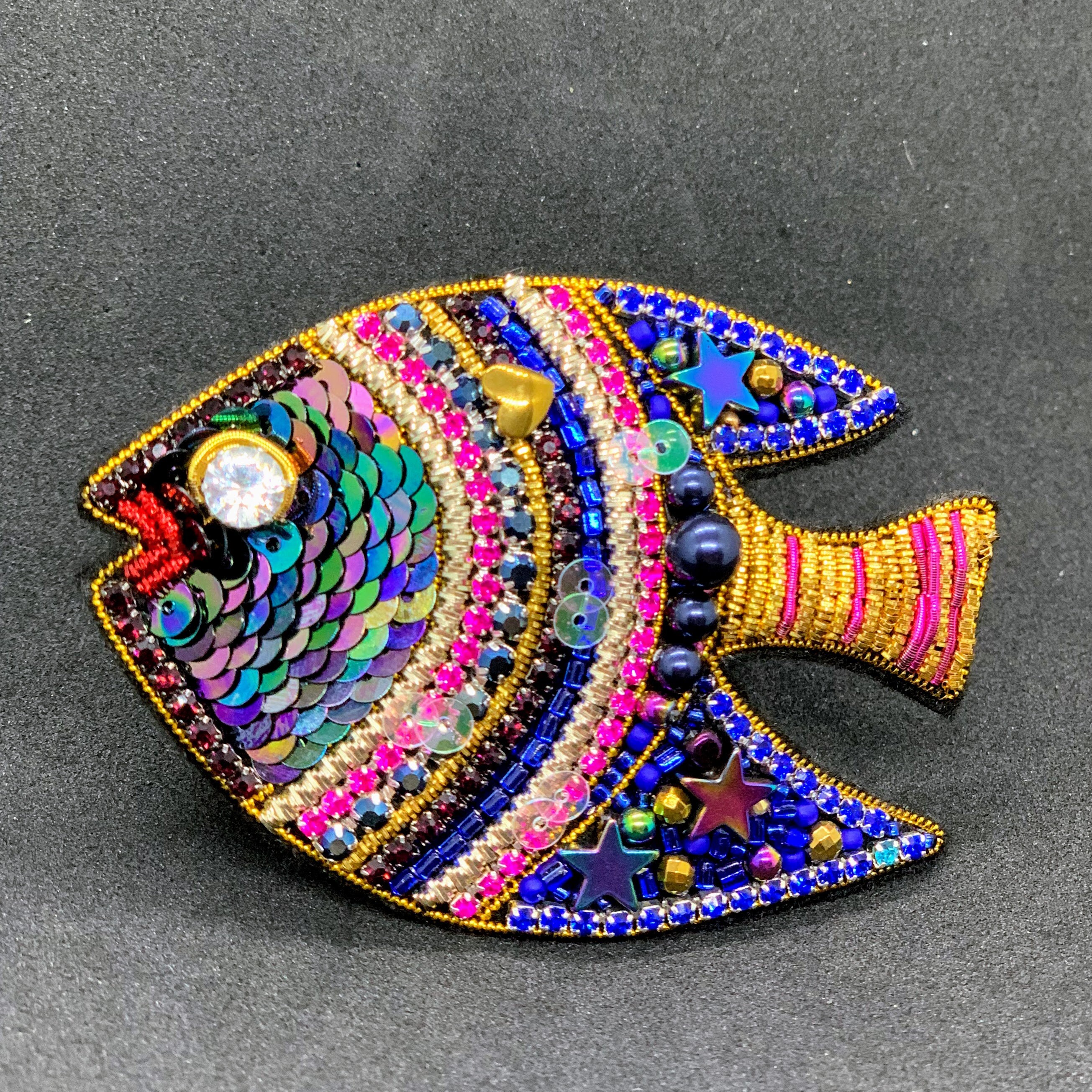 Beaded Brooch Fish,fish Embroidery,swarovski Brooch,brooch Pin,beaded ...