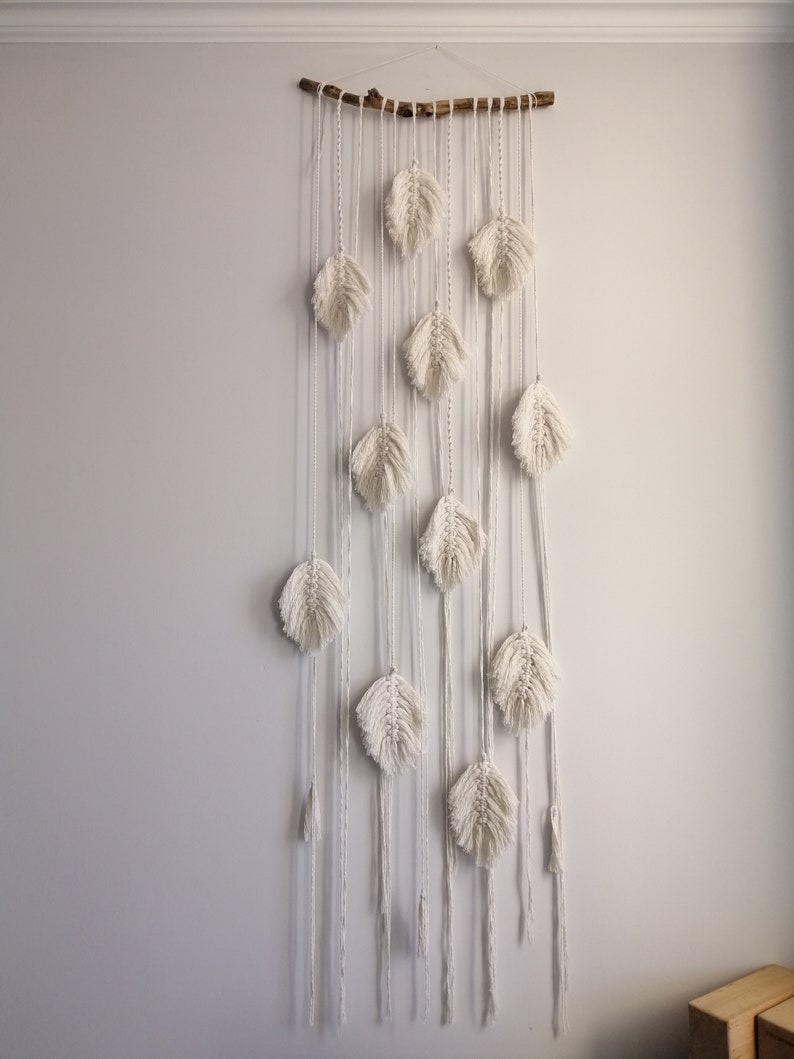Macrame Leaf Wall Hanging, Macrame Feather, Textile Wall Art, Boho Home ...