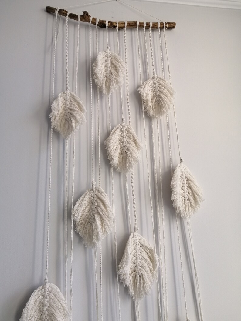 Macrame Leaf Wall Hanging, Macrame Feather, Textile Wall Art, Boho Home ...