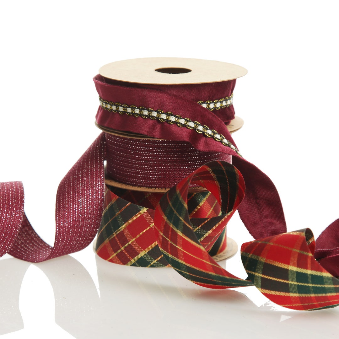 Three Assorted Burgundy Tartan and Braid Christmas Ribbons - Etsy