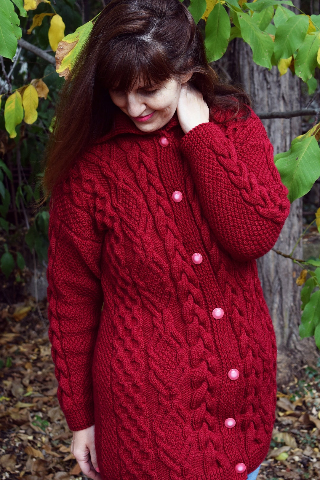 Handknitted Wool Cardigan, Wool Cable Knit Cardigan, Chunky Buttoned ...