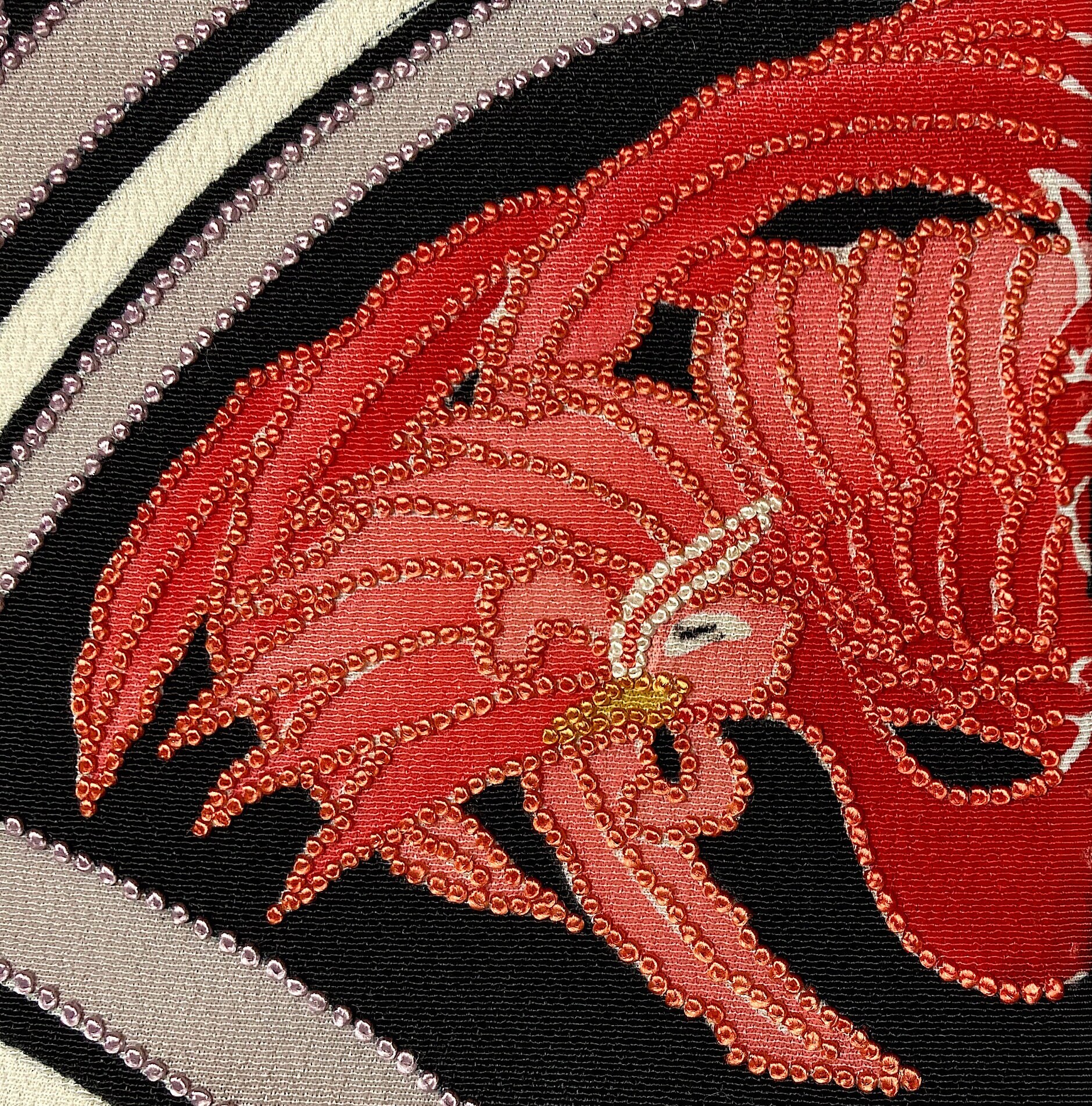 Vintage Japanese SILK Embroidery Kimono Fabric Panel SAGARA Knots ...