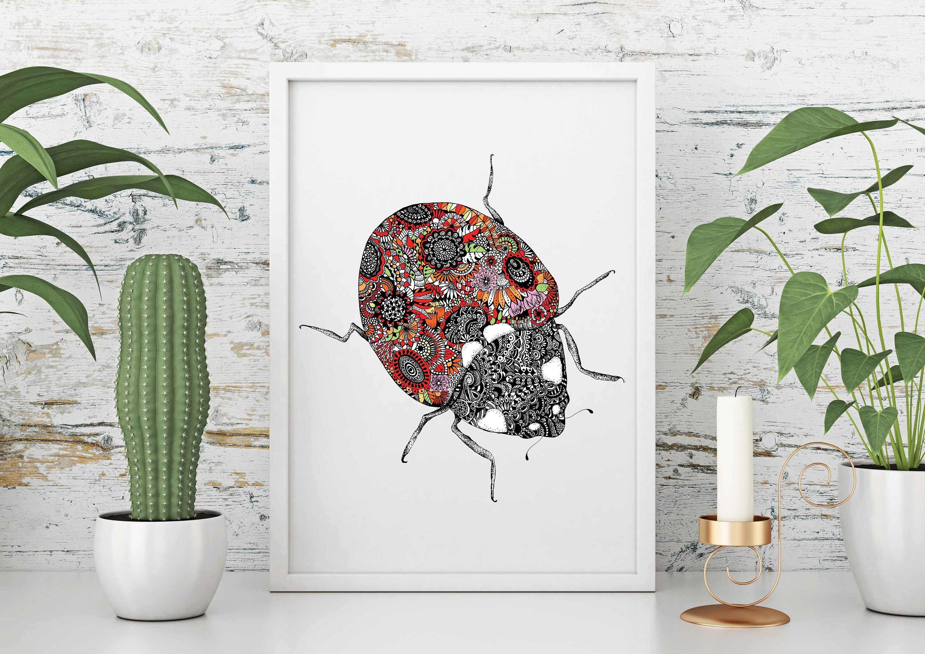 Ladybird Illustrated Art Print Gift for Nan Mum Girlfriend Ladybug Gift ...