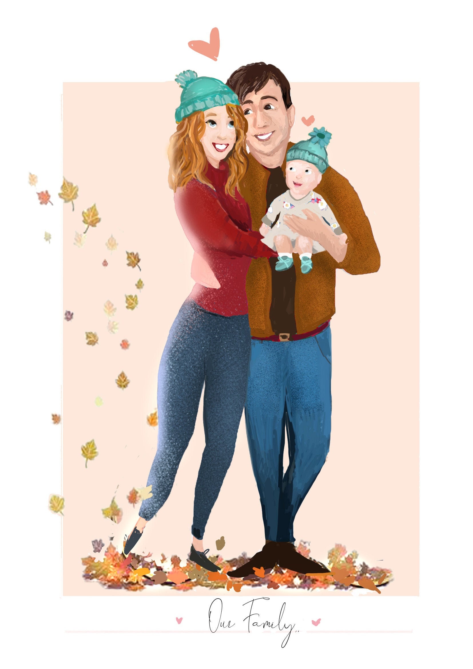 Autumn Family Portrait Custom portrait Dog Portrait | Etsy