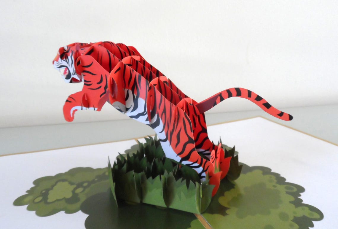 Tiger-3d - Pop up Card -birthday- (sku066) - Etsy UK