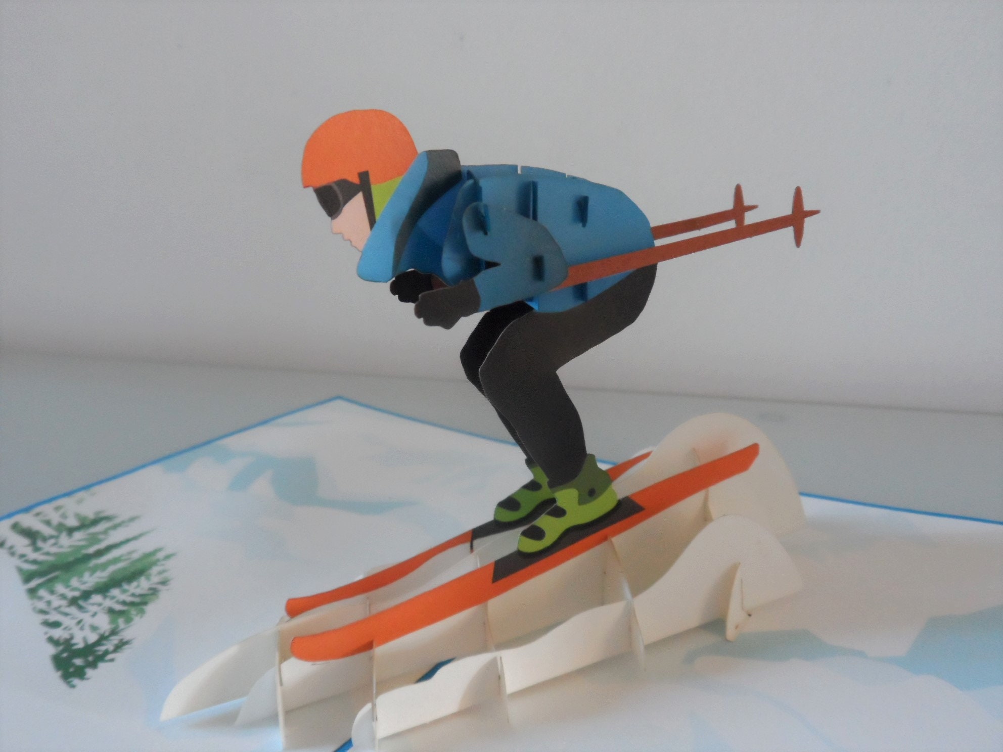 Snow skier 3D -Pop up Card - Birthday-holiday -(sku051)