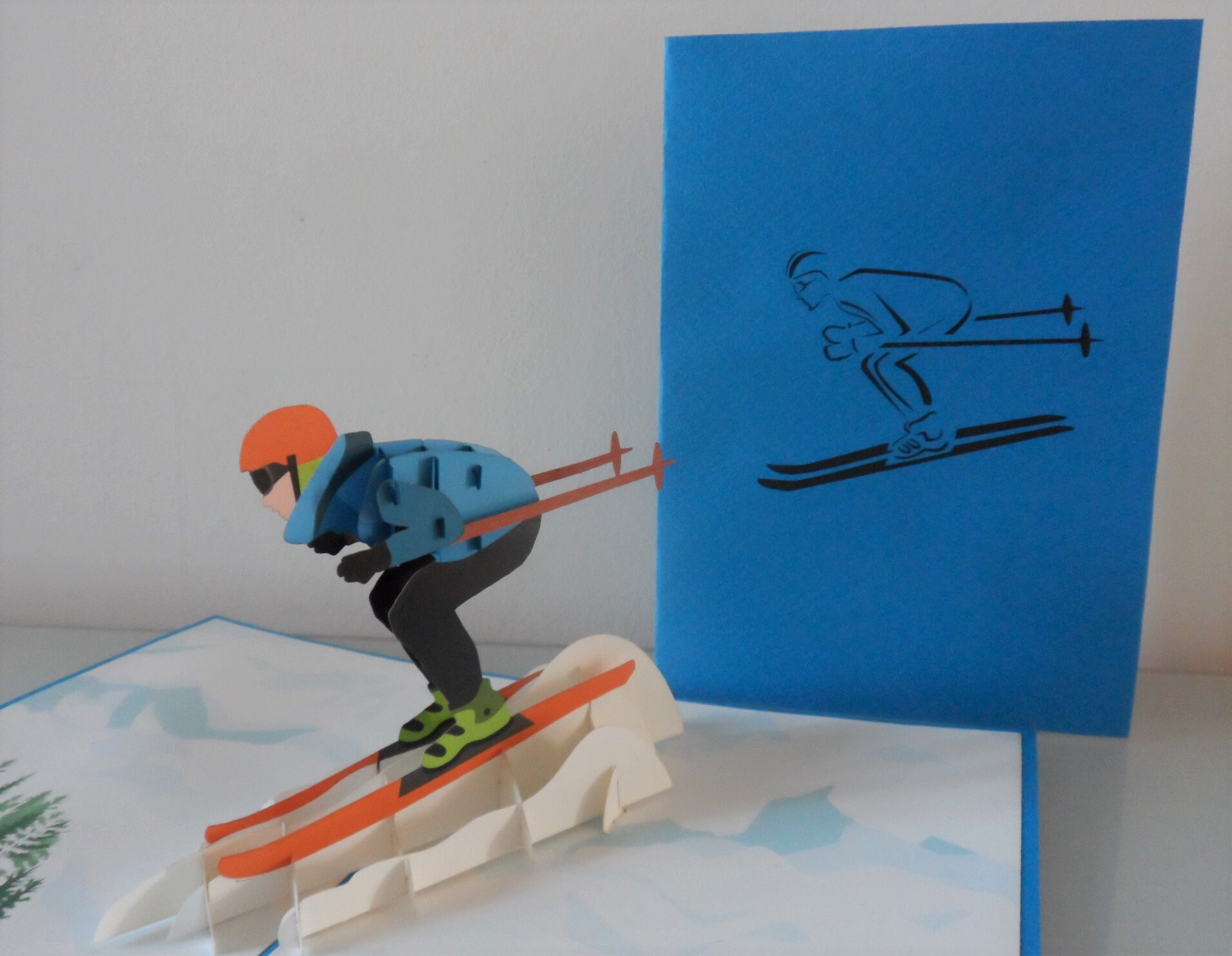Snow skier 3D -Pop up Card - Birthday-holiday -(sku051)