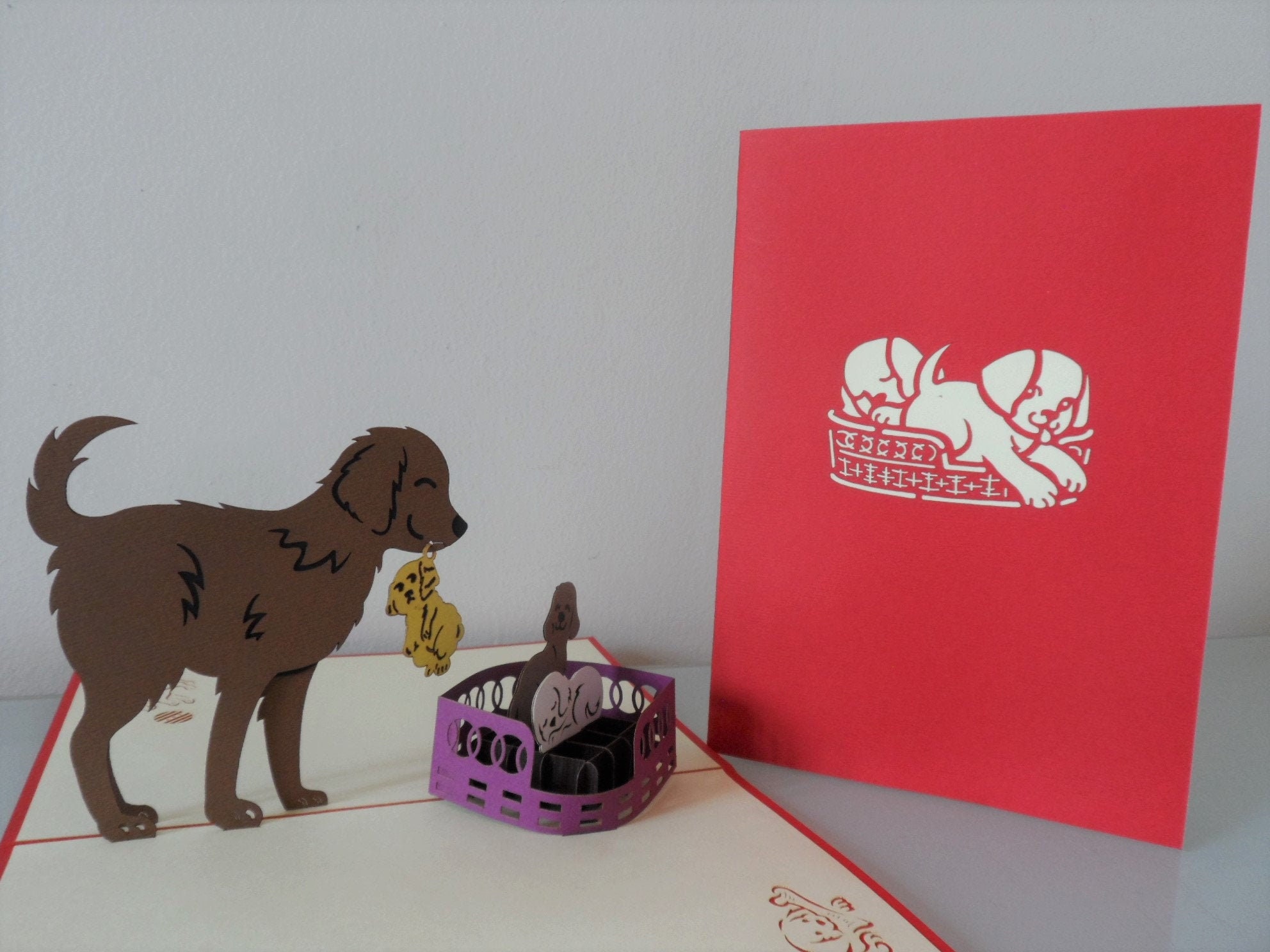 Dog with Puppies 3d - Pop up Card - Birthday-New home (sku121)