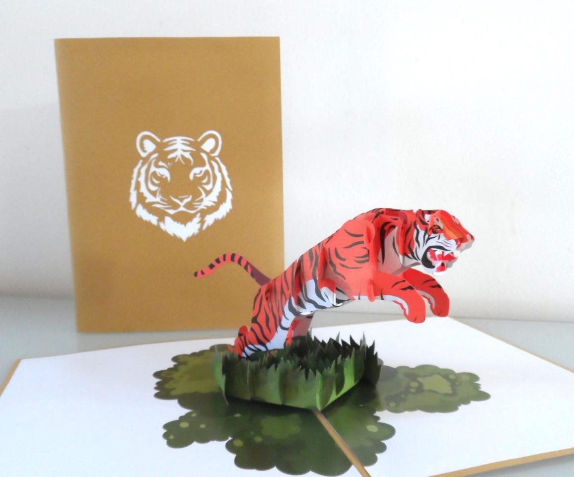 Tiger-3d - Pop up Card -birthday- (sku066) - Etsy UK