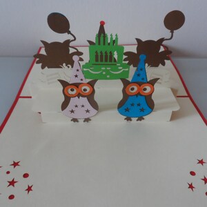 Owls Happy Birthday - 3D Pop up Card (sku180) - Etsy UK