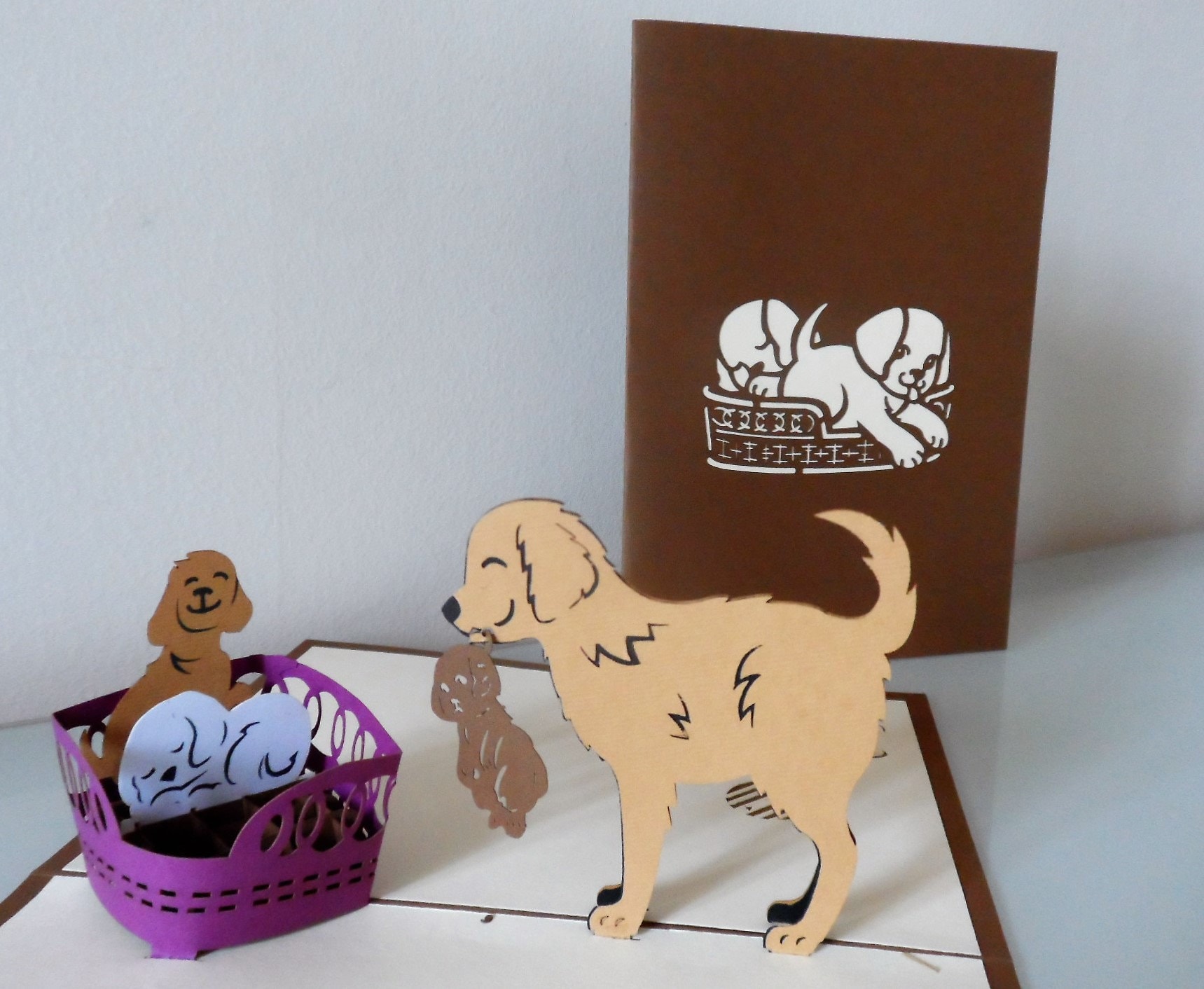 Dog with Puppies 3d - Pop up Card -Birthday-New home (sku121)