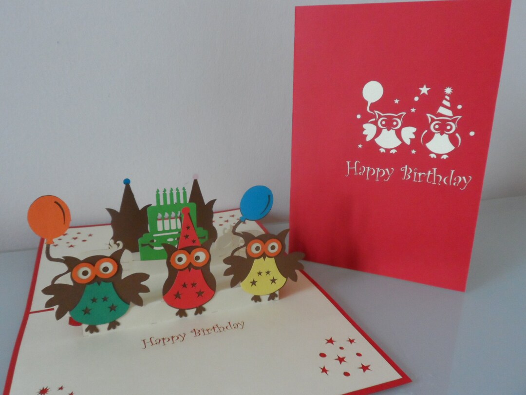 Owls Happy Birthday - 3D Pop up Card (sku180) - Etsy