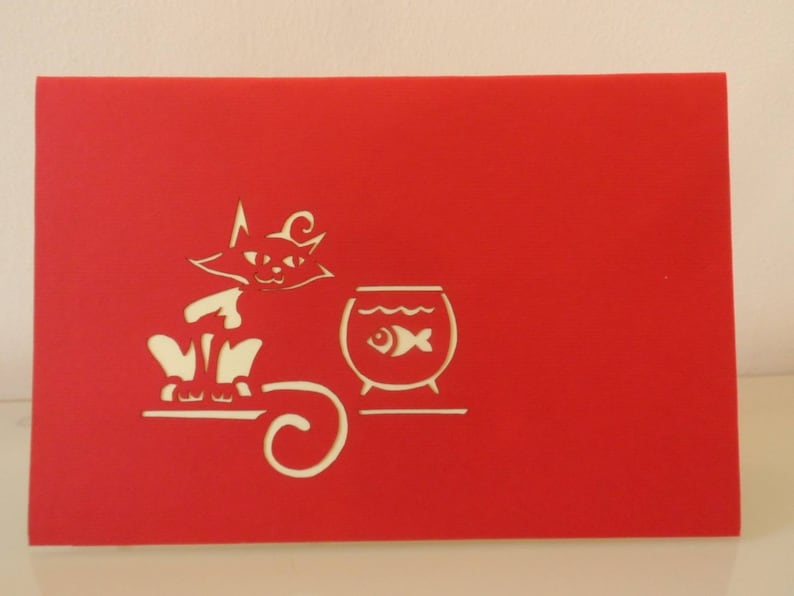 Cats and Goldfish -3d Pop up Card - Birthday- Get Well- Pets -blank ...