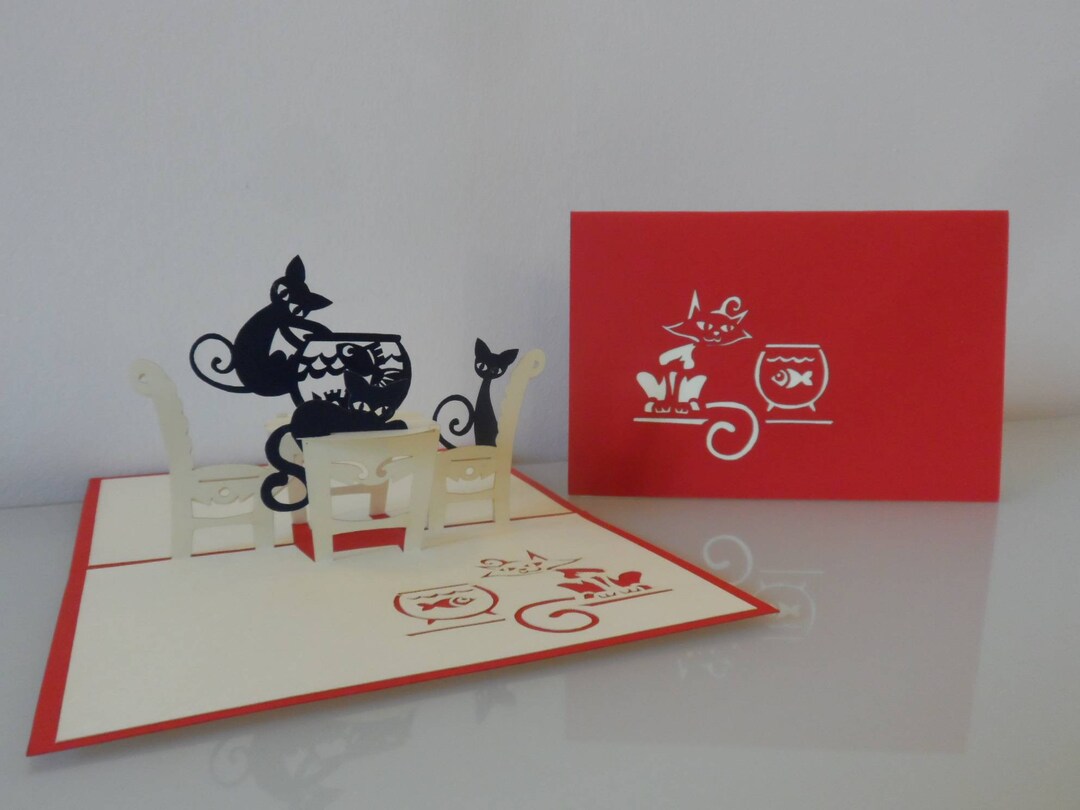 Cats and Goldfish -3d Pop up Card - Birthday- Get Well- Pets -blank ...