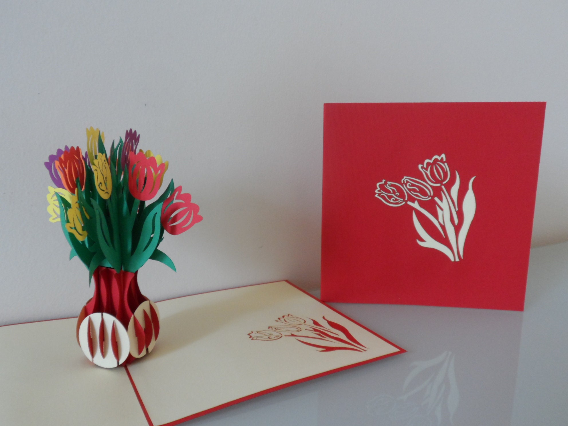 Tulips in Vase- 3D - Pop up Card- Birthday- Get Well- Anniversary(sku024)