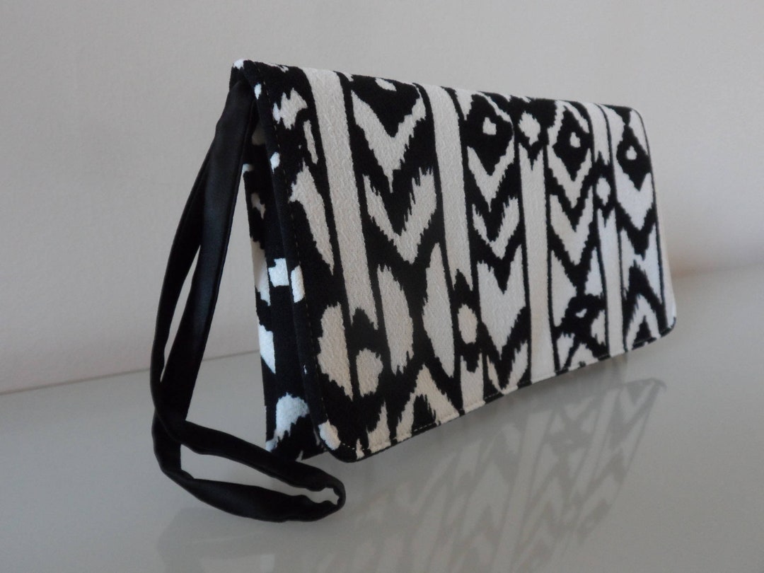 Black and Cream Geometric Aztec Design Clutch Bag -textile/evening ...