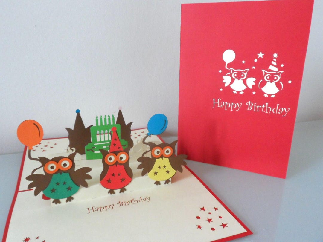 Owls Happy Birthday - 3D Pop up Card (sku180) - Etsy UK