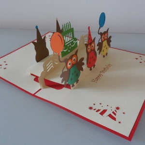 Owls Happy Birthday - 3D Pop up Card (sku180) - Etsy UK