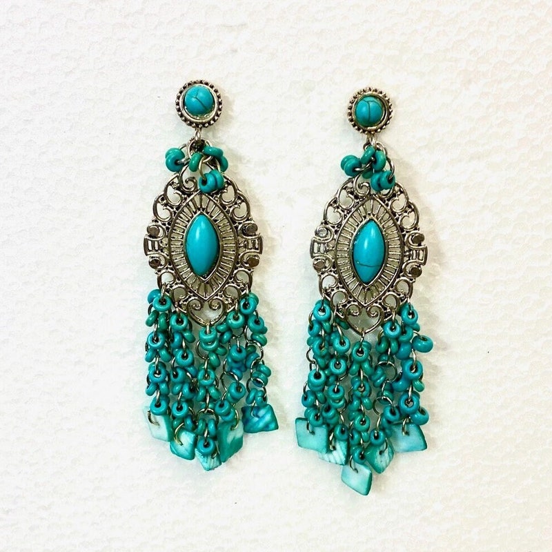 Turquoise Chandelier Earrings - Etsy UK