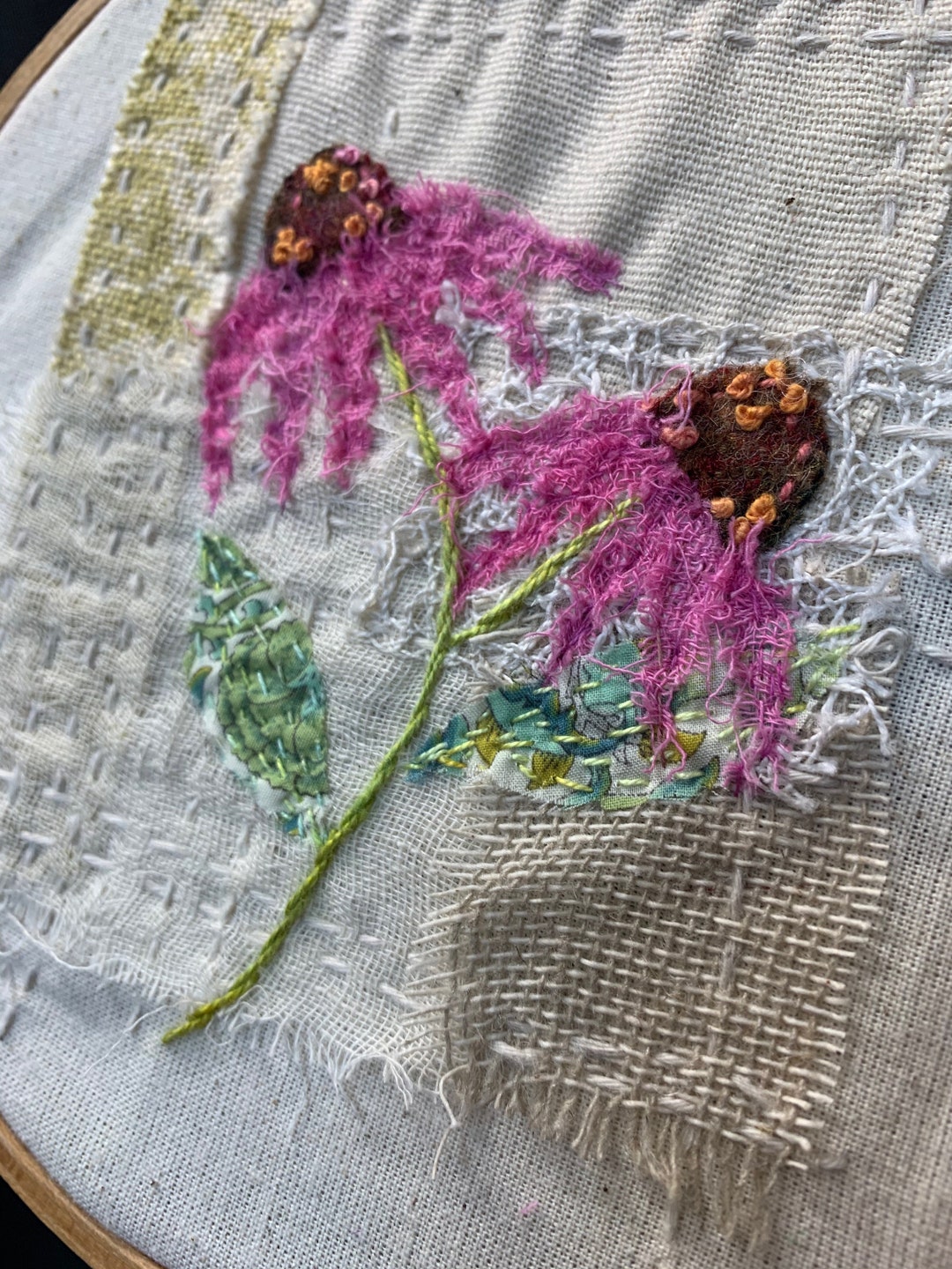 Slow Stitch Textile Art Hoop Kit - Echinacea - Etsy
