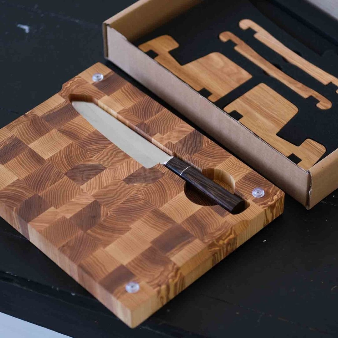 Premium End Grain Cutting Board & "chef" Knife in Elegant Gift Box - Etsy