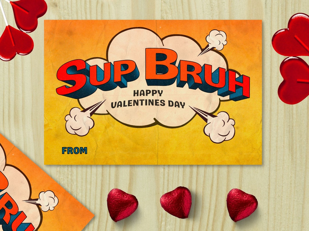 Bruh Valentines Card, Boys and Kids Valentines Classroom Exchange Card ...