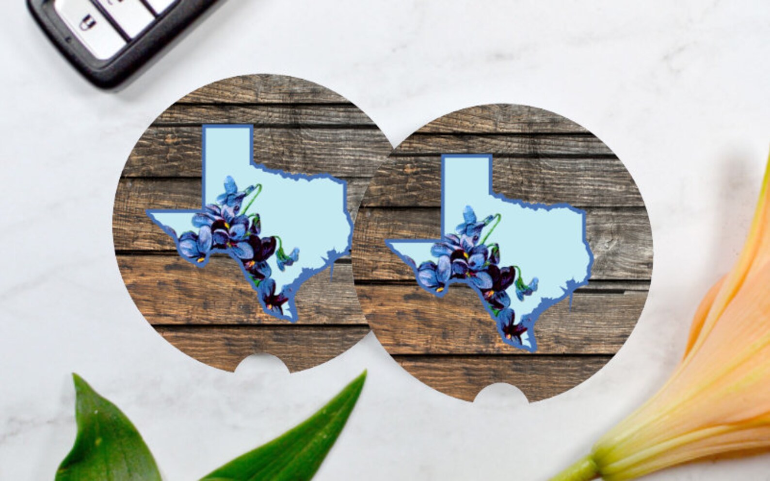 Wooden Texas Bluebonnet Car Coasters set of 2 Rubber or - Etsy
